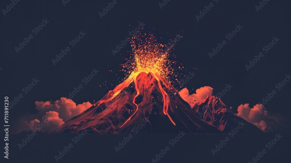 The fiery mountain spewed molten lava into the dark night sky, creating ...