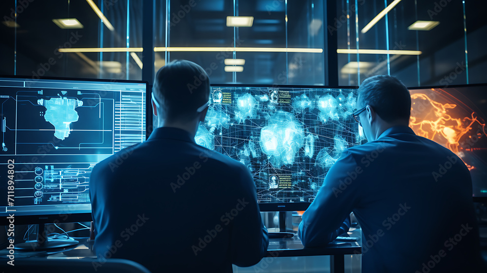 Back View of the Male Computer Engineer and Scientist Create Neural ...