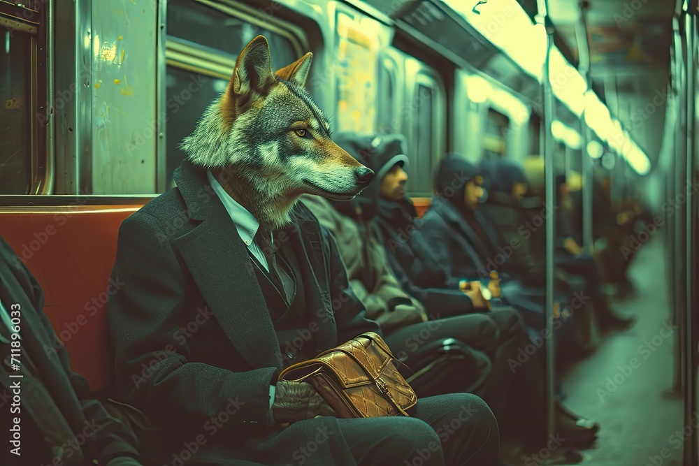 A person sitting on a crowded subway train in the middle of the city ...