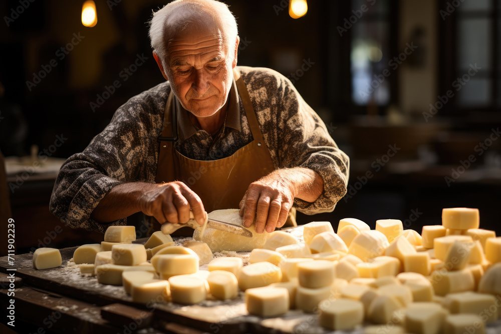 The cheese maker controls the seasonings, many wheels of parmesan ...