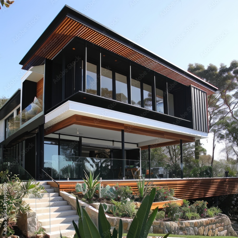 Contrasting architectural elements in home design, such as sustainable ...