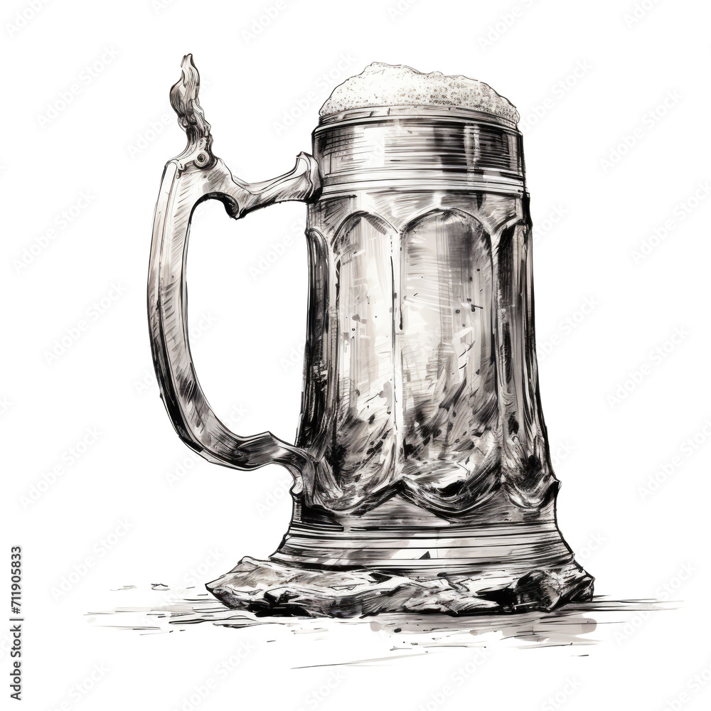Pencil drawing of a wooden beer mug with realistic textures ...