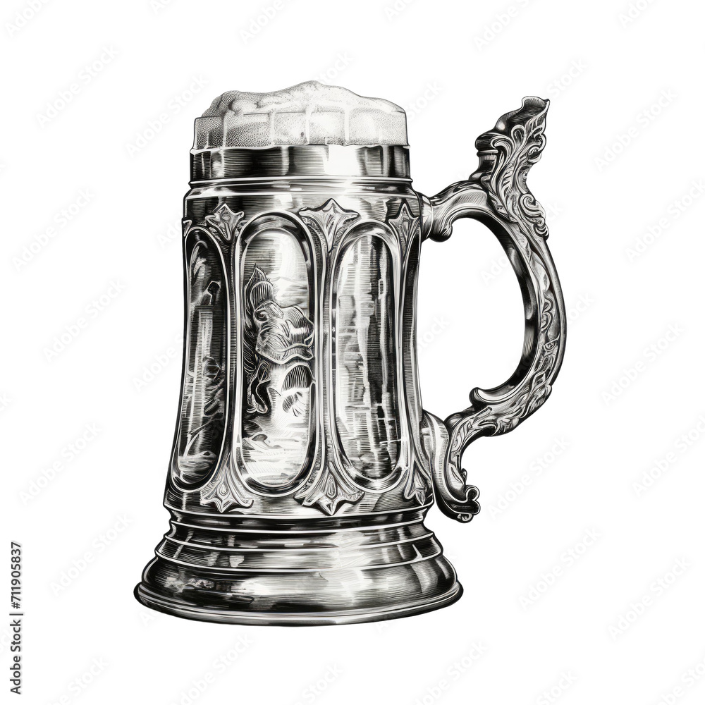 Pencil drawing of a wooden beer mug with realistic textures ...