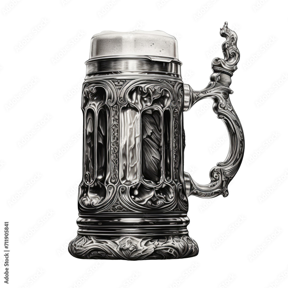 Pencil drawing of a wooden beer mug with realistic textures ...