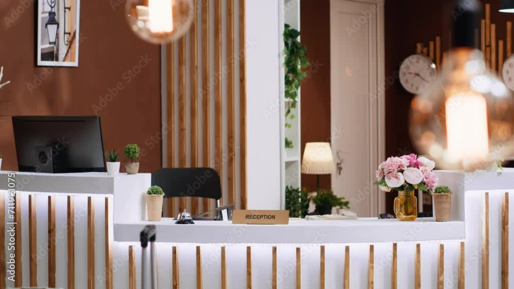 Five star hotel lobby with empty front desk at reception, classy ...
