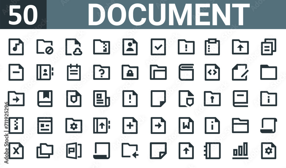 Vetor de set of 50 outline web document icons such as file, folder ...