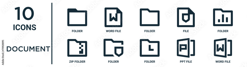 Vecteur Stock document linear icon set. includes thin line word file, folder, folder, folder ...