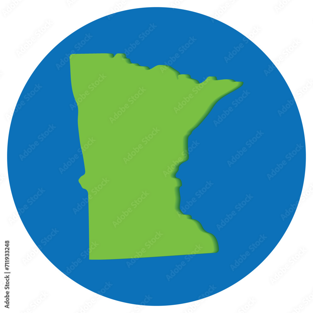 Minnesota state map in globe shape green with blue round circle color ...