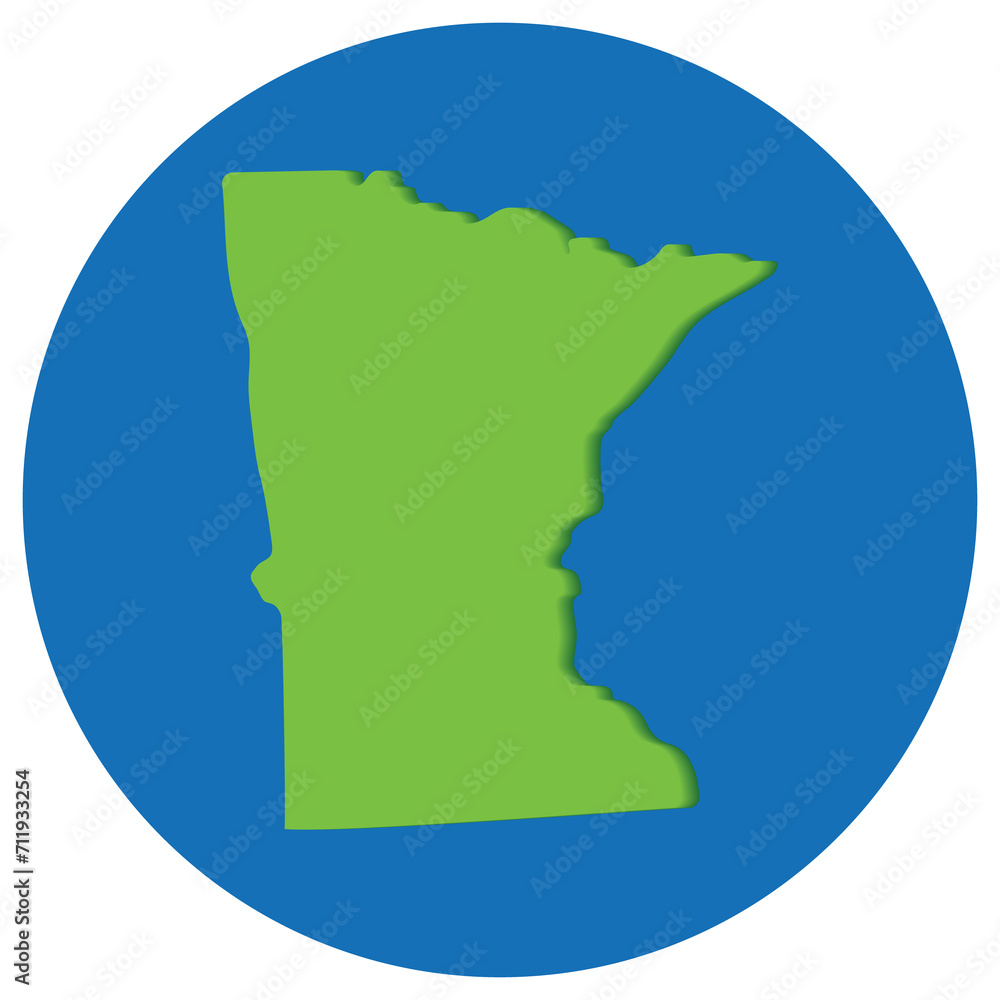 Minnesota state map in globe shape green with blue round circle color ...