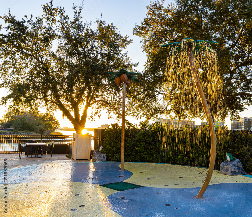 Sunrise on Splash Pad at Resort Swimming Pool on Hutchinson Island ...