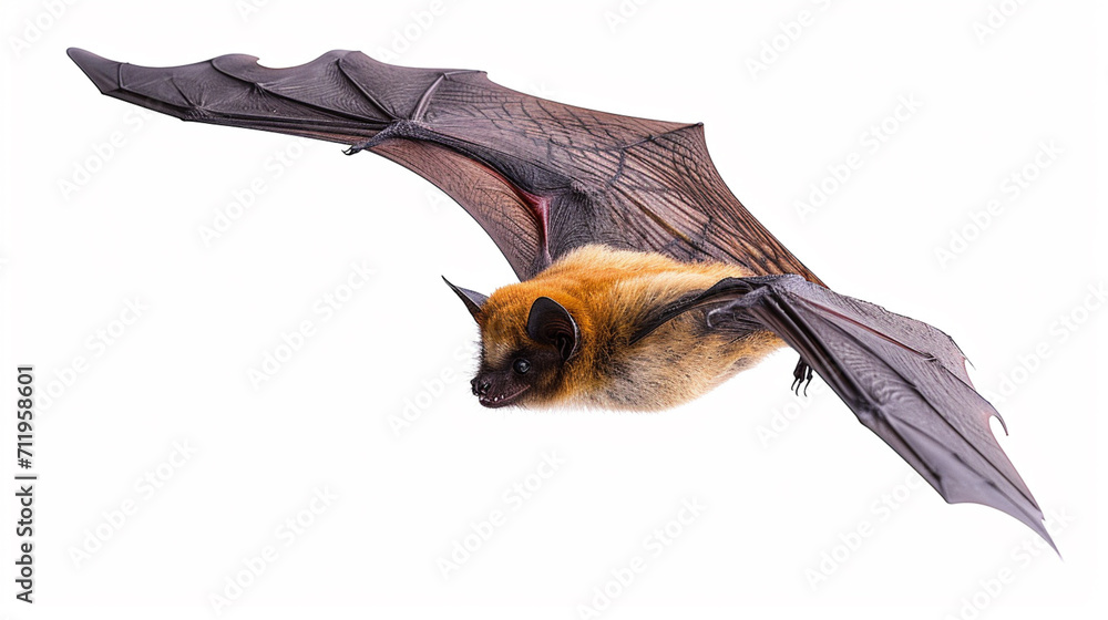 Bat in flight. Wing flap. Flying bat Isolated white background. grey ...
