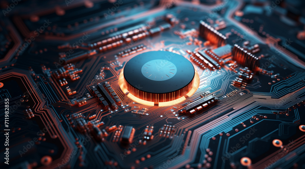 image of a red electronic circuit, in the style of spiral vortex ...