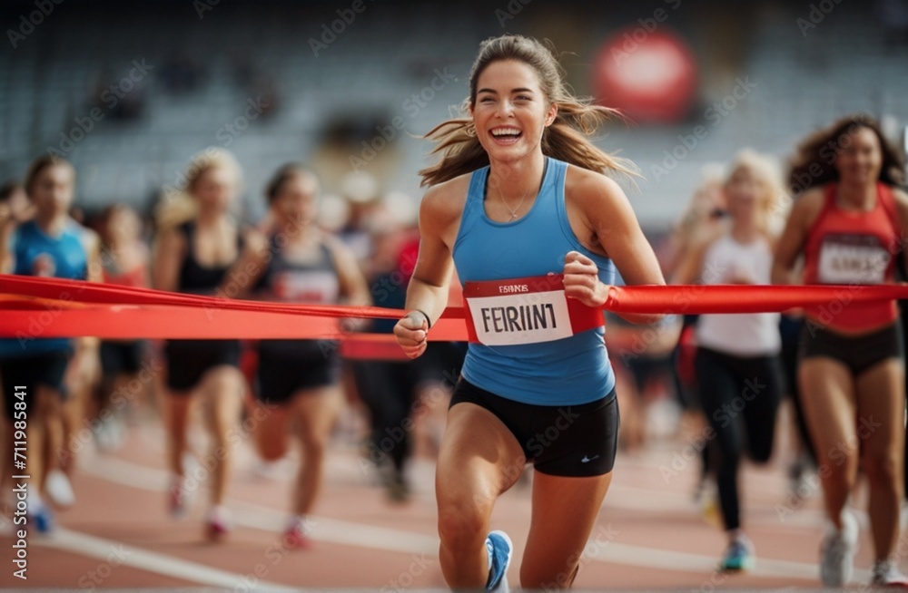 Fit Athlete Finishing a Sprint Run at a Crowded Arena with Cheering ...