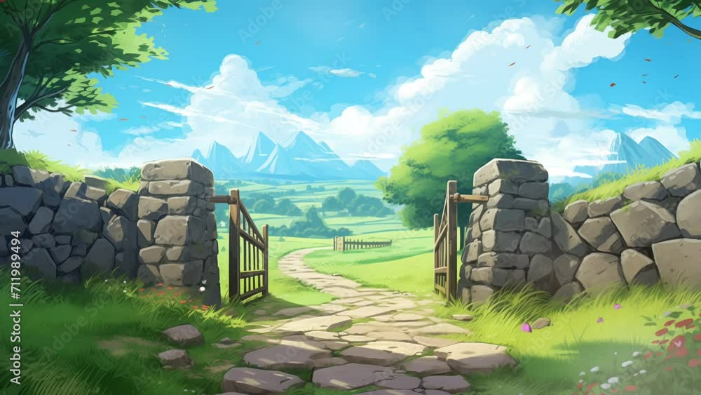 Animated illustration of a rocky road in the countryside with a simple ...