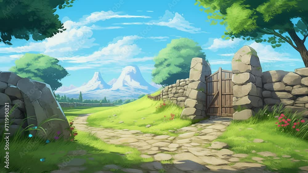 Vidéo Stock Animated illustration of a rocky road in the countryside ...