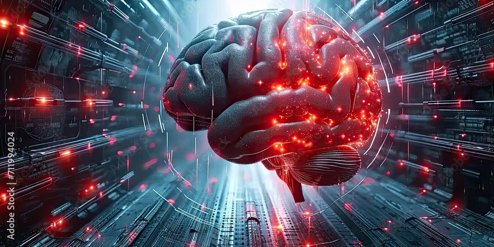 Brain science illustration in blue depicting human intelligence and ...