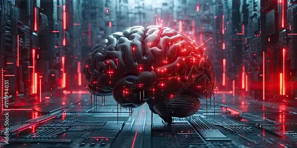 Brain science illustration in blue depicting human intelligence and ...