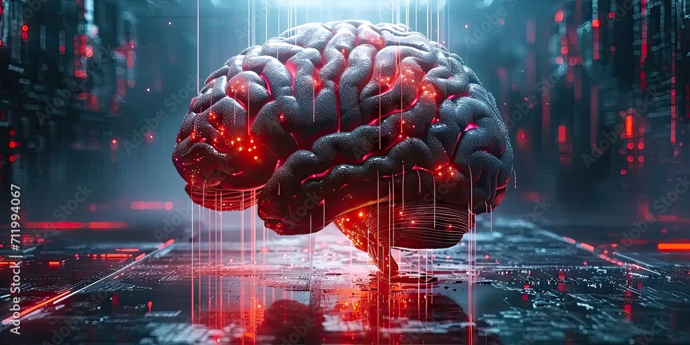 Brain science illustration in blue depicting human intelligence and ...