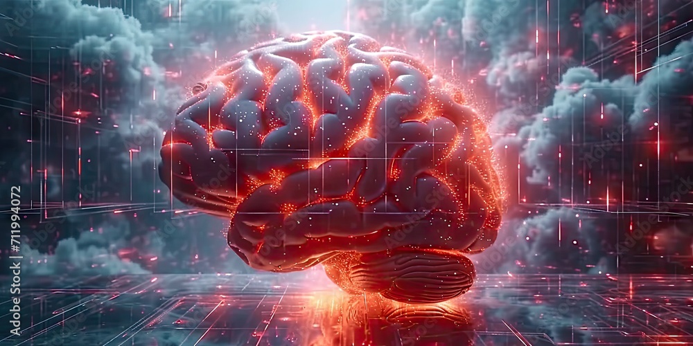 Brain science illustration in blue depicting human intelligence and ...