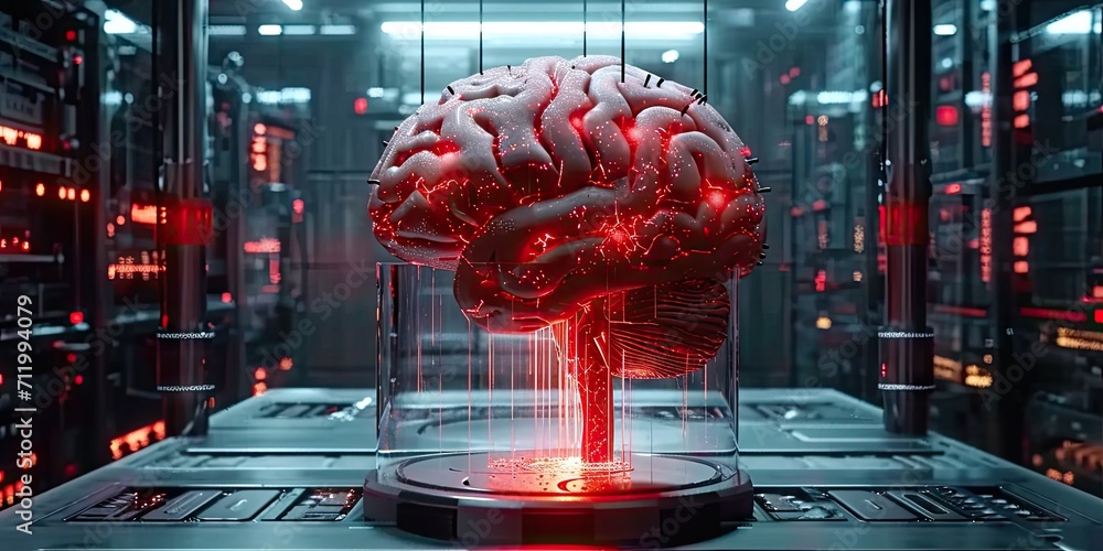 Brain science illustration in blue depicting human intelligence and ...