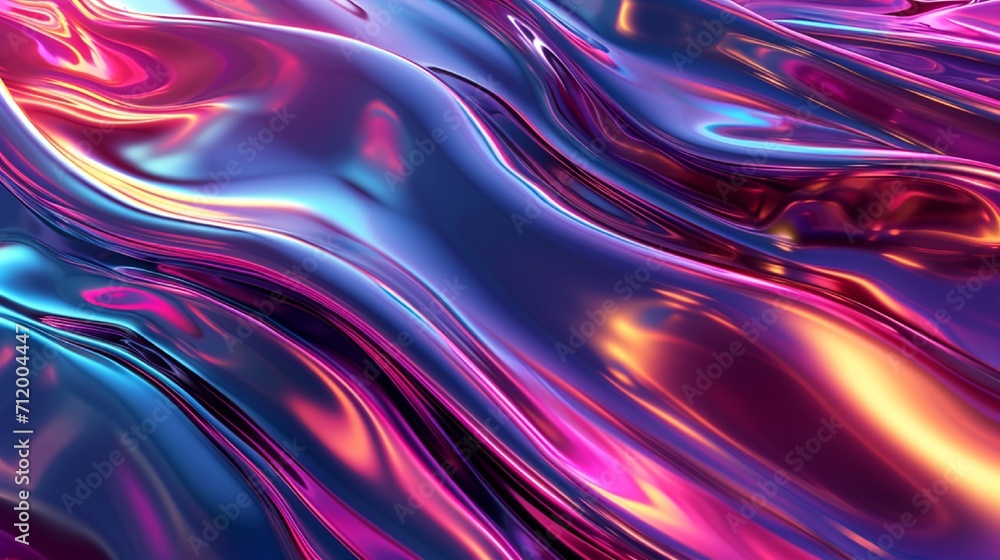 Abstract fluid 3D render holographic iridescent neon curved wave in ...
