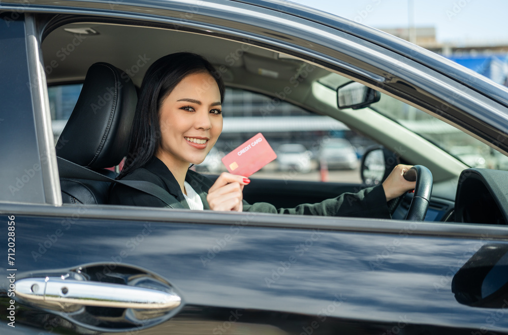 Young beautiful asian business women getting new car. Hand holding ...