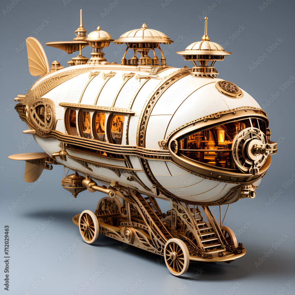 A realistic vintage mechanical model of a steampunk old-fashioned ...