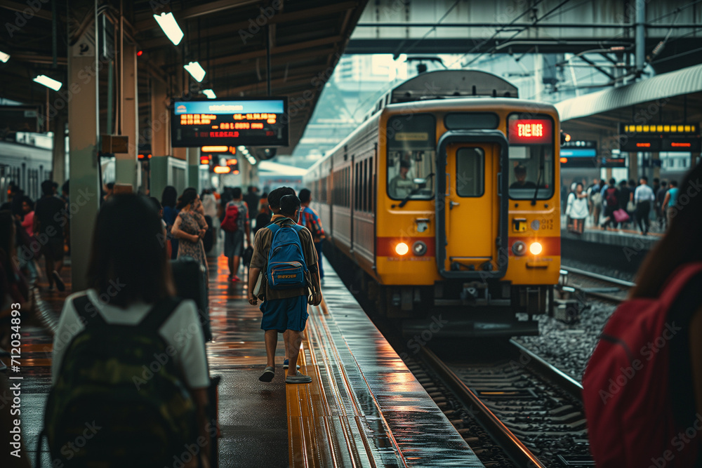 Diverse Emotions and Anticipation as Travelers Board Trains Amidst the ...