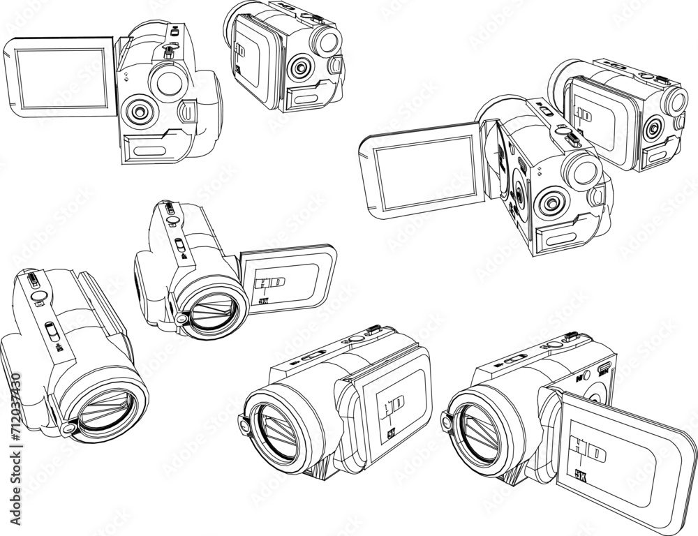 Vector sketch illustration of classic old handycam video camera design ...