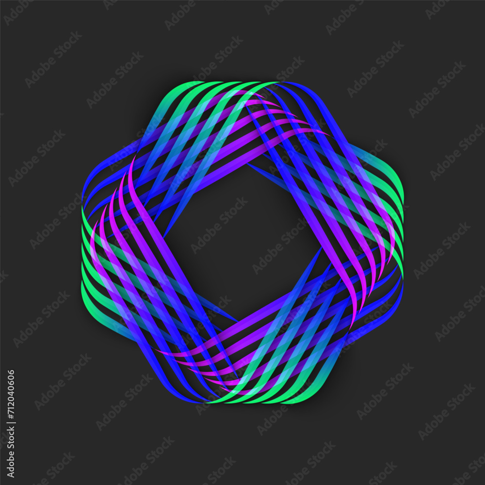 Fractal pattern logo from thin intertwined parallel lines, two squares ...