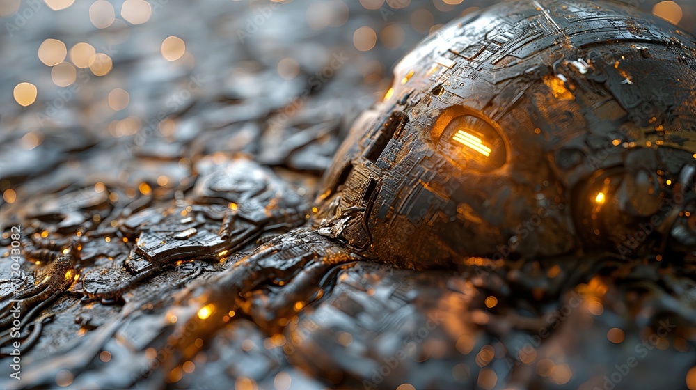 Integrating modern technology into business, a melted mask on the ...