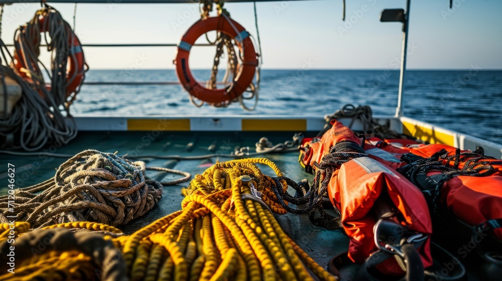 Nautical Safety First, Essential Gear Aboard for Sea Adventure, Vibrant ...