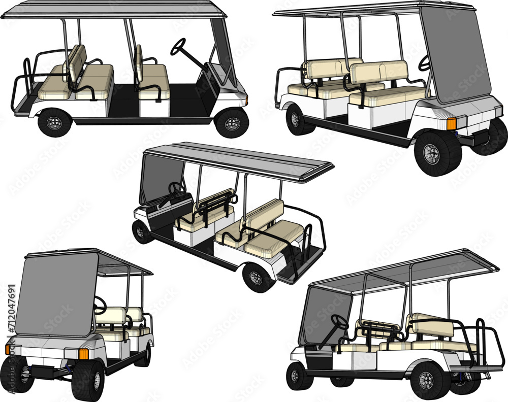 Vector sketch illustration of golf cart design for playing on the golf ...