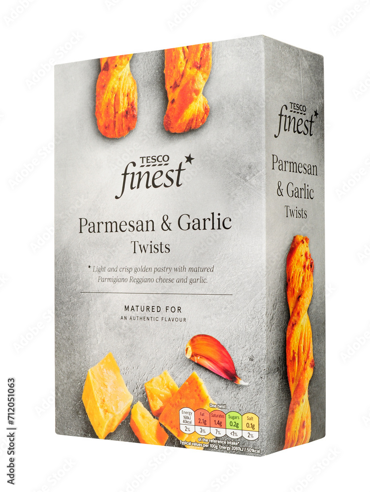 Tesco finest parmesan and garlic twists, flaky puff pastry twists with ...