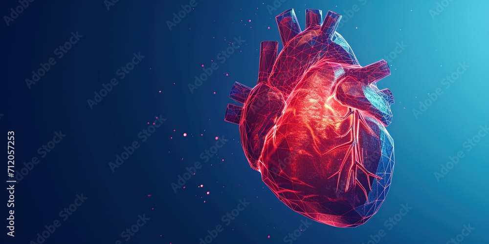 Real looking heart on bright blue studio background. Heart disease ...