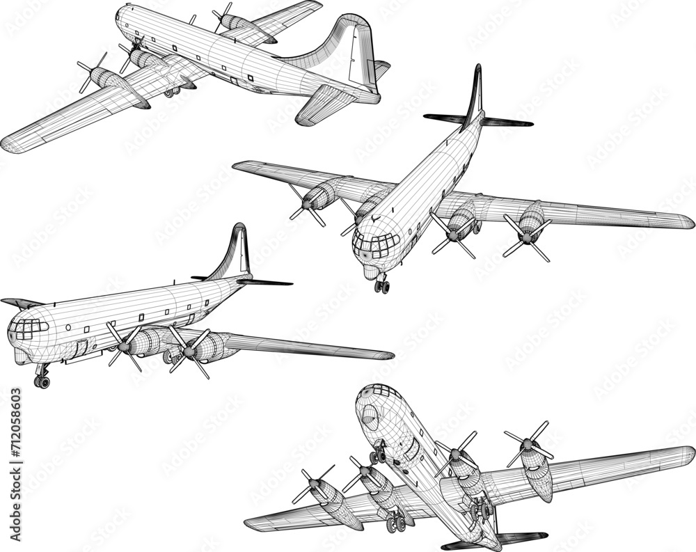 Vector sketch illustration of the design of a cargo-carrying Boeing ...