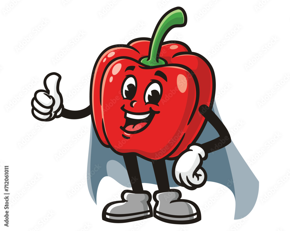 Paprika bell pepper with caped superhero style cartoon mascot ...