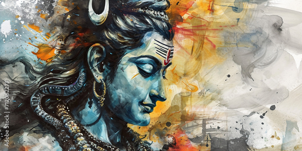 Statue of head of indian hindu Lord Shiva hand holding Trident sitting ...