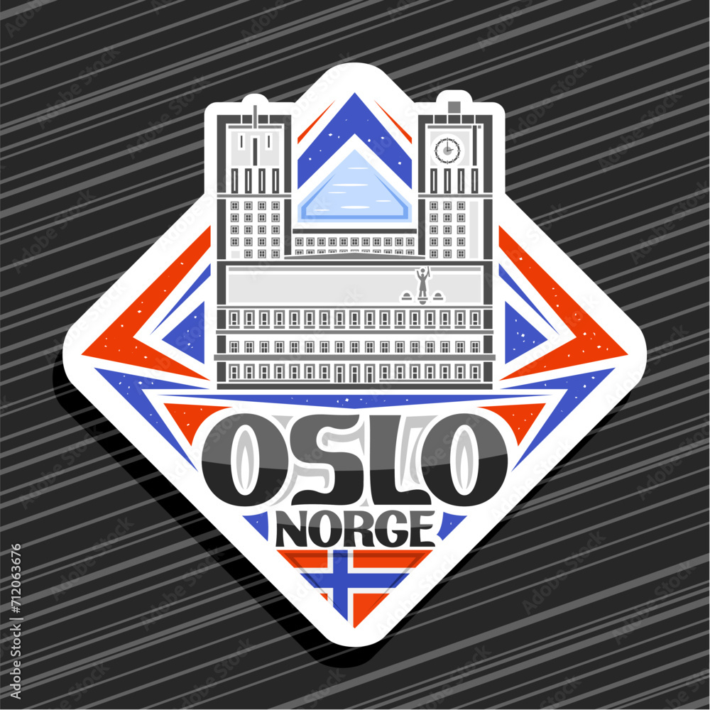 Vector logo for Oslo, white rhombus road sign with line illustration of ...