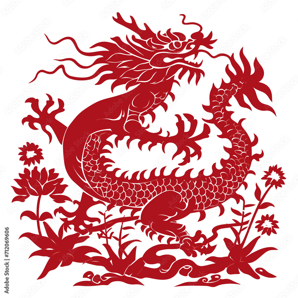 Red Paper dragon. Illustrating Cultural Symbolism. 2024 Chinese loong ...