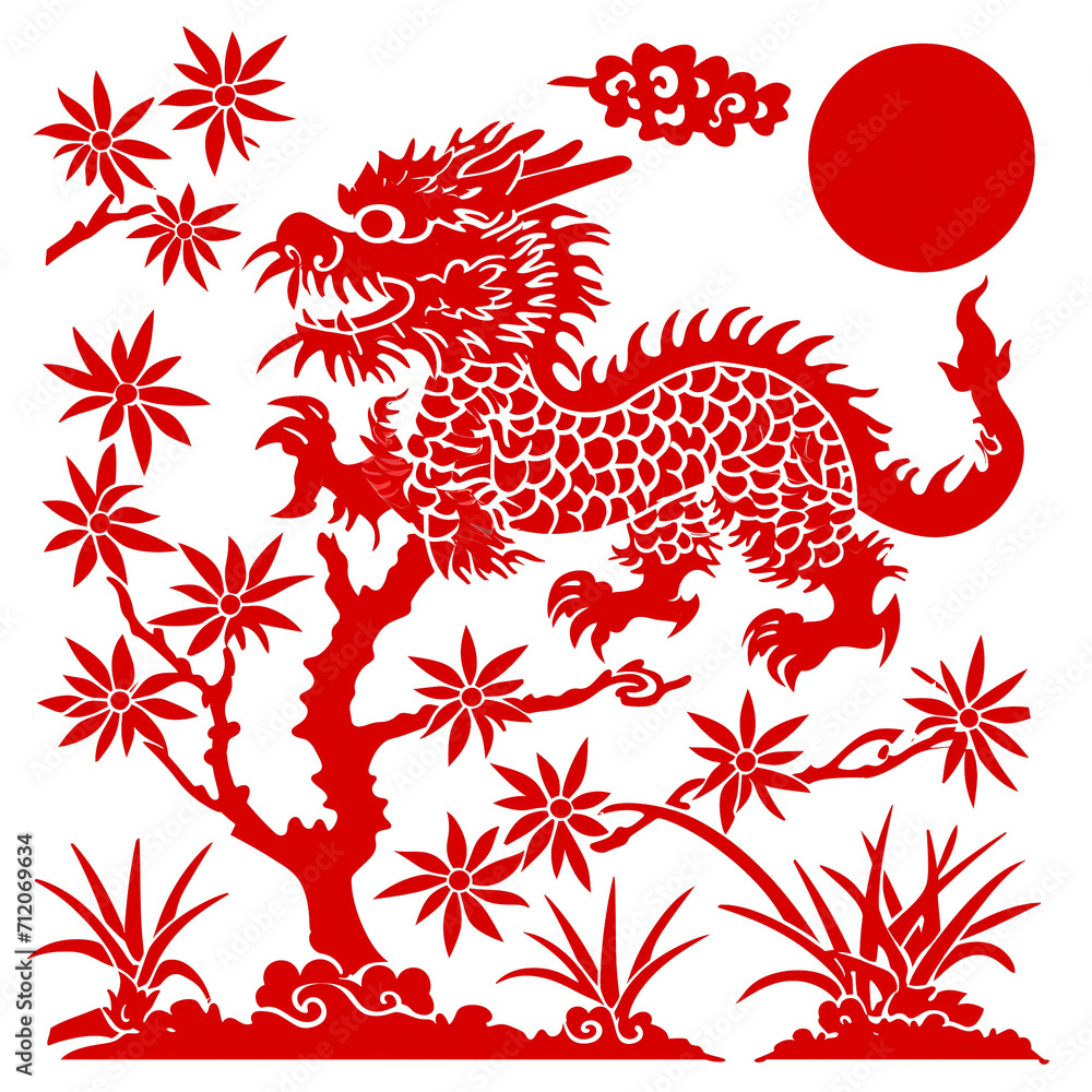 Red Paper dragon. Illustrating Cultural Symbolism. 2024 Chinese loong ...