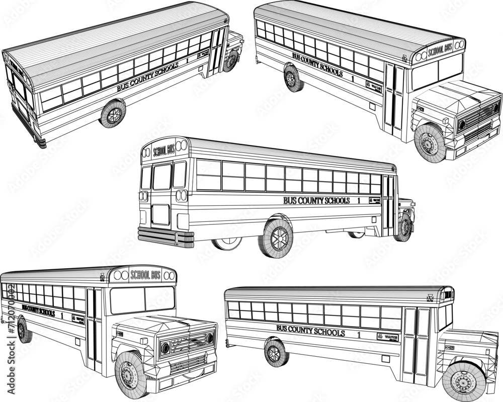 Vector sketch illustration of vintage classic school bus design Stock ...