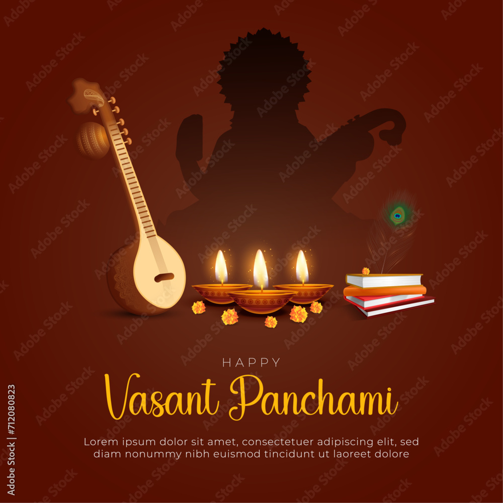 Happy Vasant Panchami Post and Greeting Card Design. Maa Saraswati ...