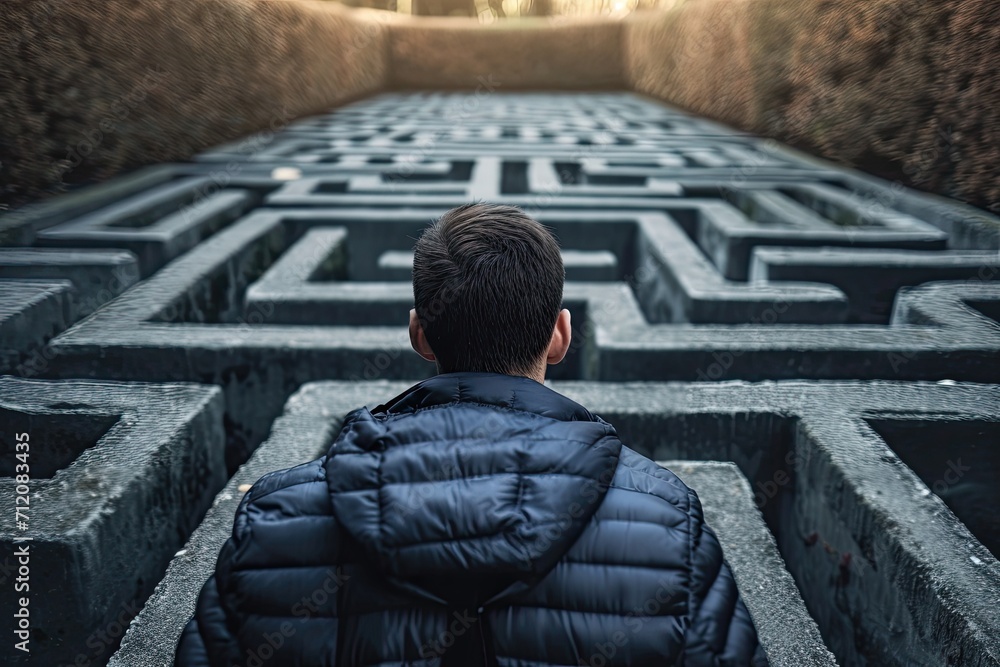 person navigating a maze or labyrinth, symbolizing problem-solving and ...