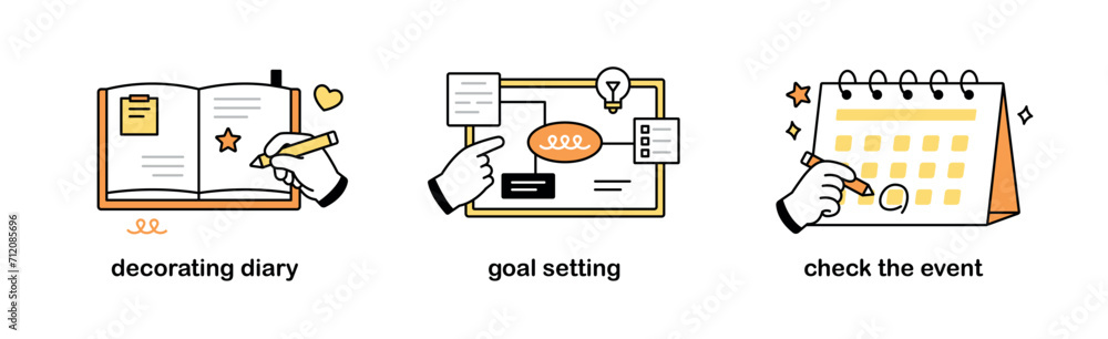 Hands making new plans, checking schedules on calendars, and drawing ...