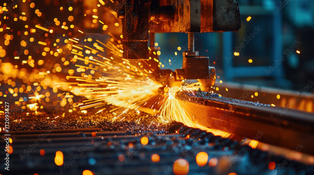 Fiber laser cutting machine cutting machine cut the metal plate. The hi ...