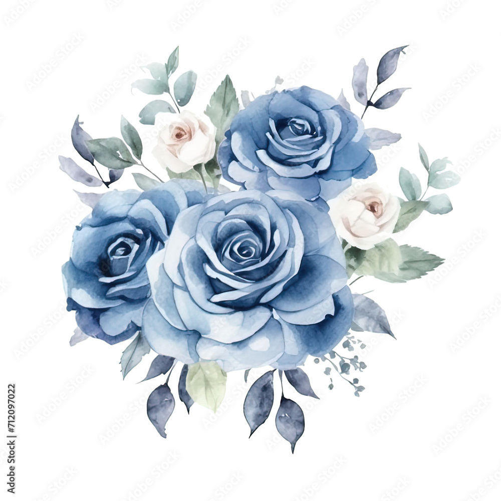 Watercolor Dusty Blue Flowers Clipart. Blue Roses PNG, Floral Bouquets ...