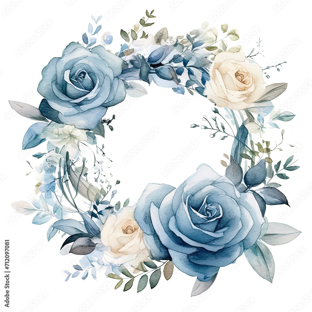 Watercolor Dusty Blue Flowers Clipart. Blue Roses PNG, Floral Bouquets ...