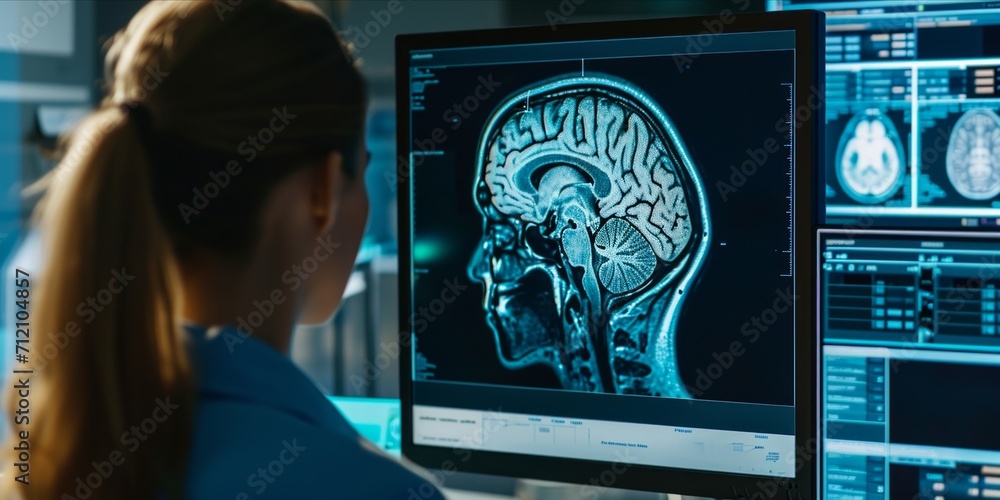 Visual exploration of a brain disease scan displayed on a computer ...