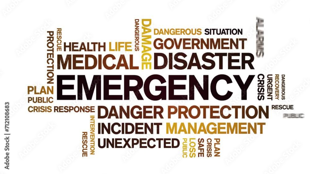 Emergency animated tag word cloud;text design animation kinetic ...